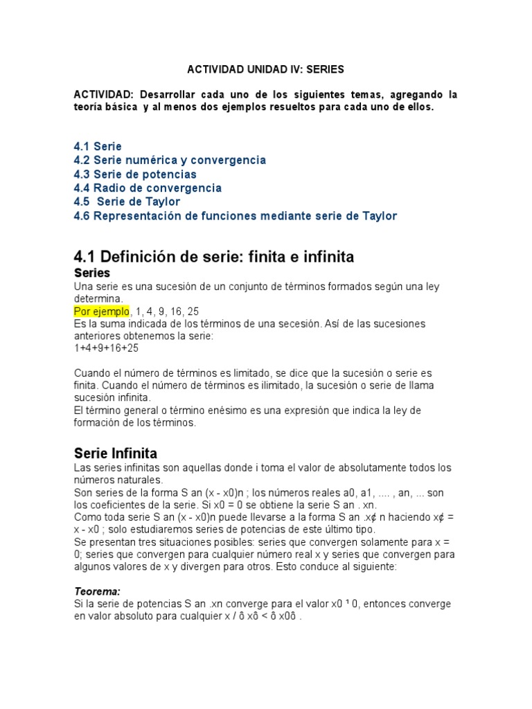 Series Finitas e Infinita en Cálculo | PDF | Secuencia | Series ...