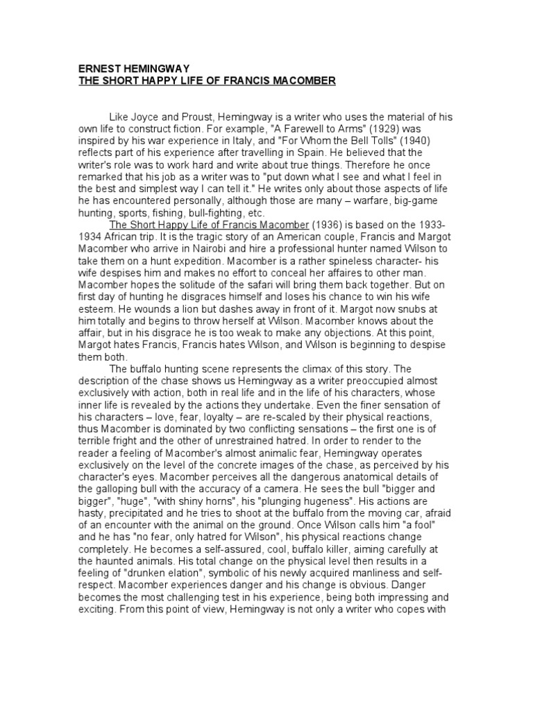 Ernest Hemingway - The Short Happy Life of Francis Macomber | PDF