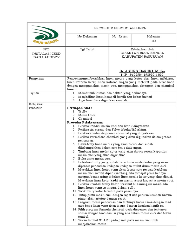 Prosedur Pencucian Linen | PDF