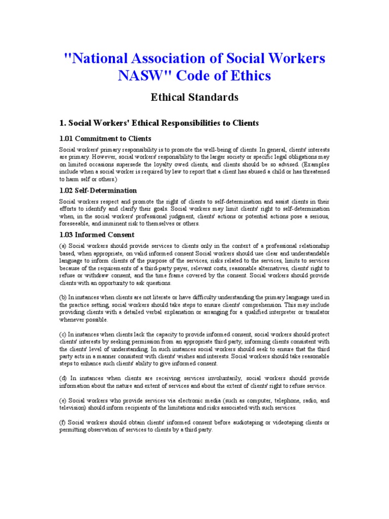 1national Association of Social Workers NASW | PDF | Confidentiality ...