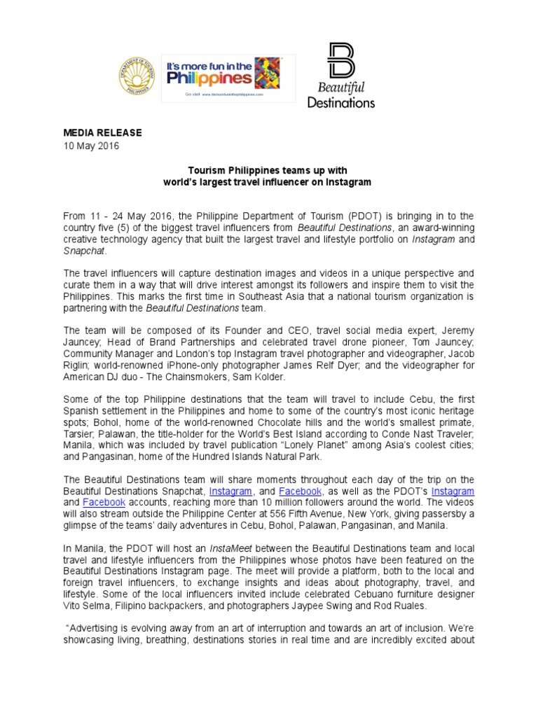 Press Release - Tourism Philippines Teams Up With Beautiful ...