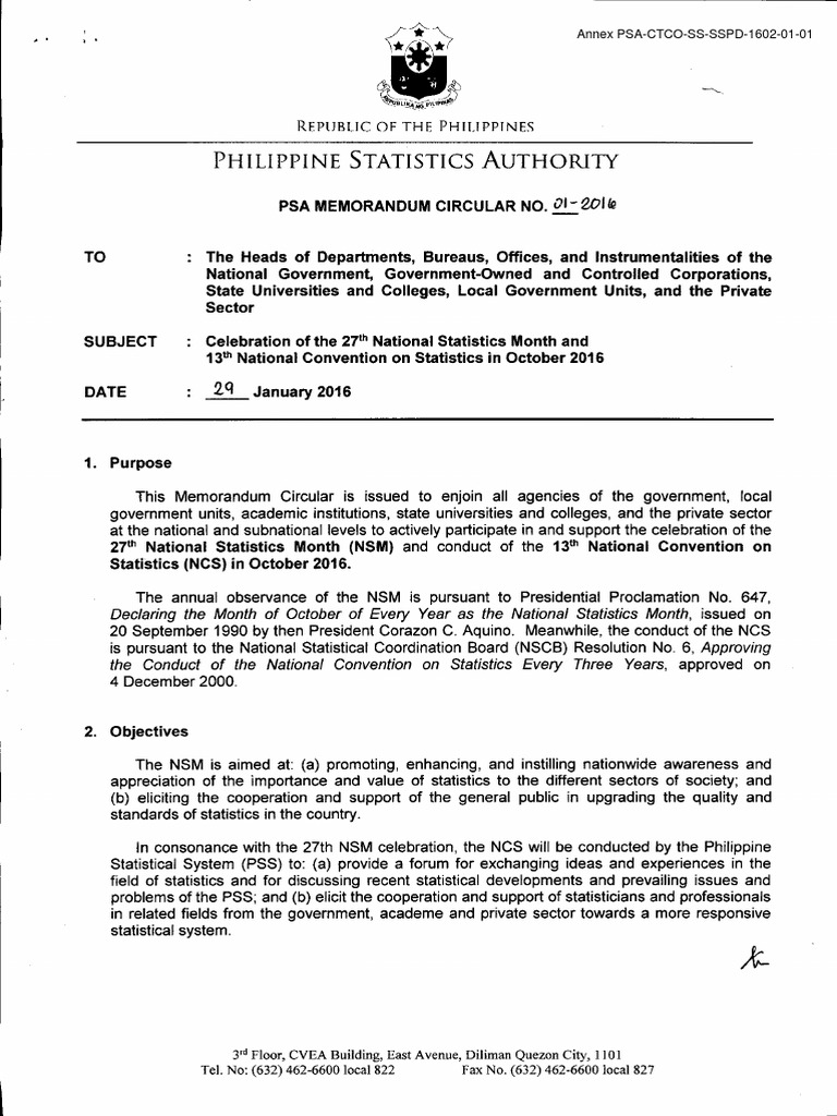 PSA Memo Circular 01 2016 Final 1 | PDF | Public Administration | Philippines
