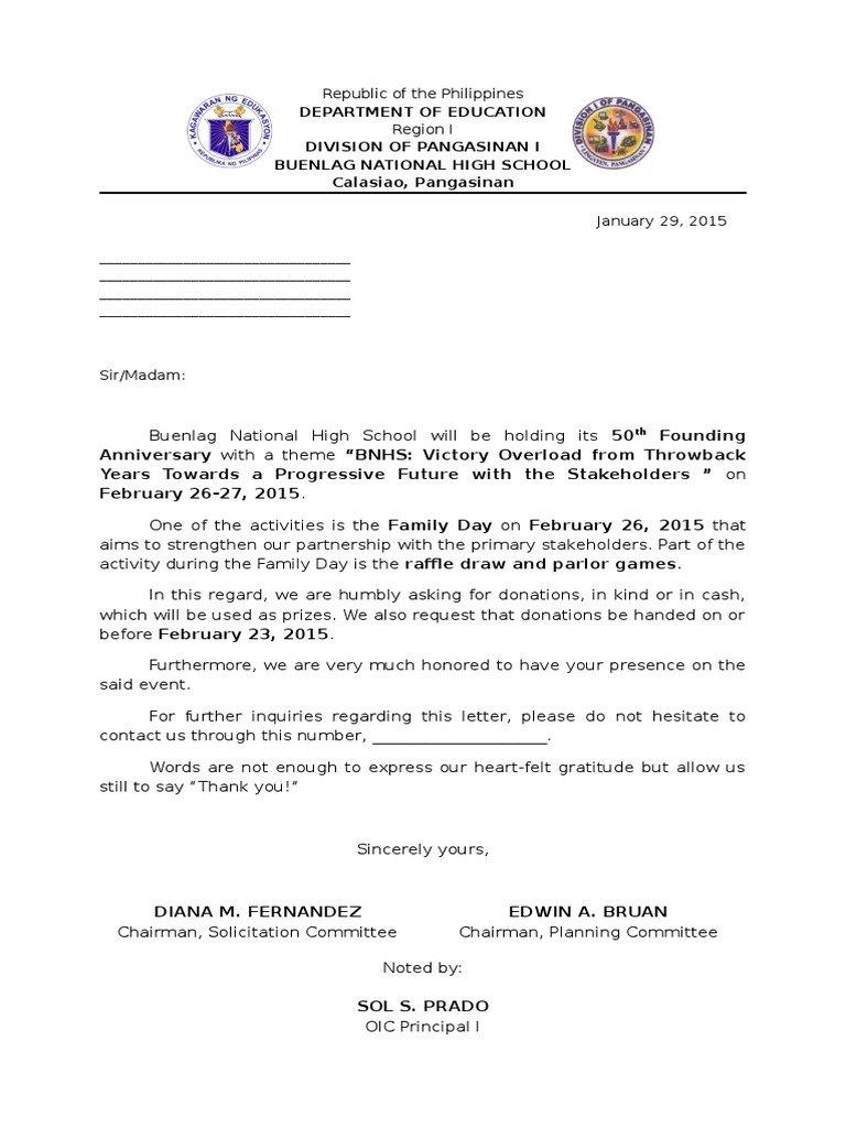 Solicitation Letter for Raffle Draw | Violence