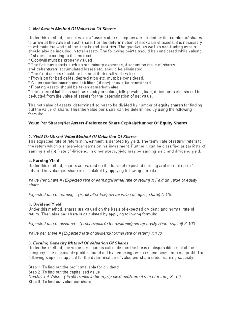 Liabilities: 1. Net Assets Method of Valuation of Shares | PDF ...
