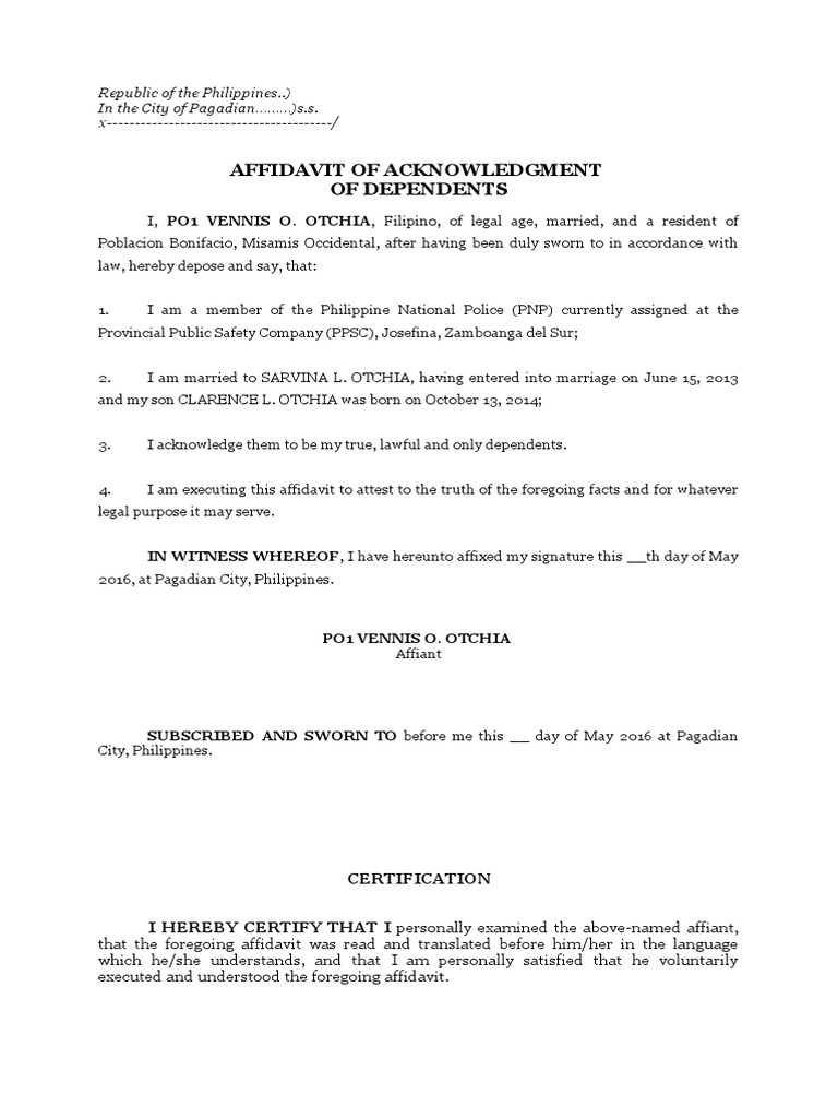 Affidavit of Acknowledgment | PDF | Affidavit | Legal Documents