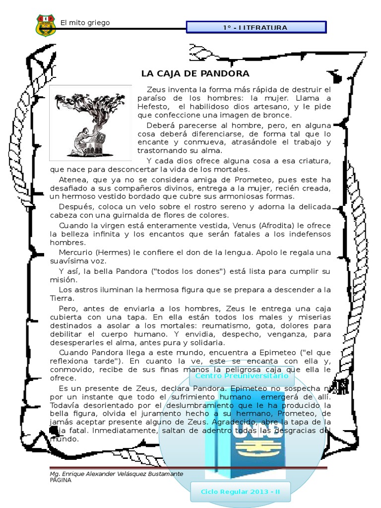 La Caja de Pandora: Mito Griego | PDF | Mitología | Mitología griega