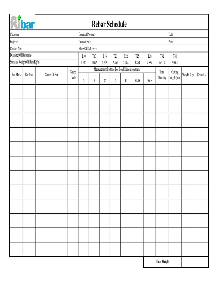 Rebar Schedule and Specifications Guide | PDF | Technology & Engineering