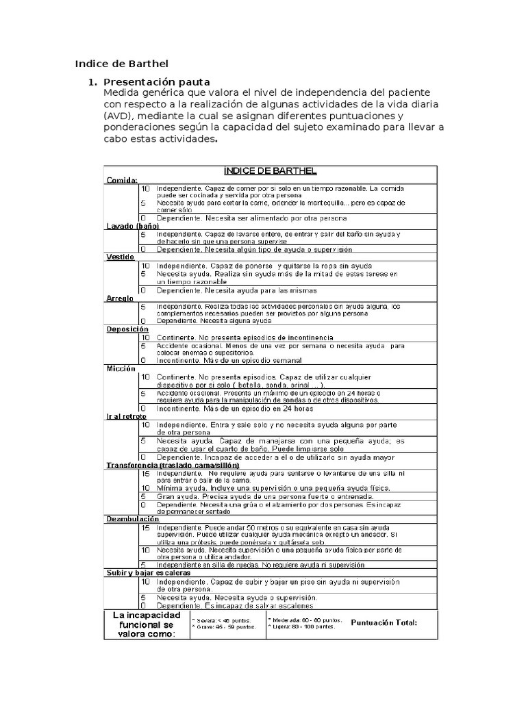 Indice de Barthel | PDF