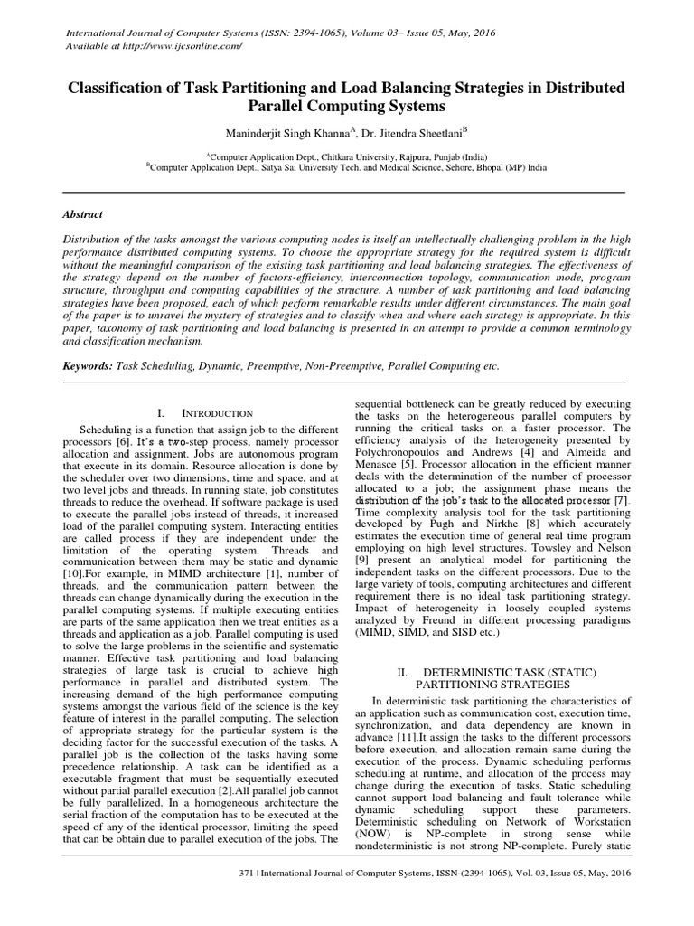 Classification of Task Partitioning and Load Balancing Strategies in Distributed Parallel ...