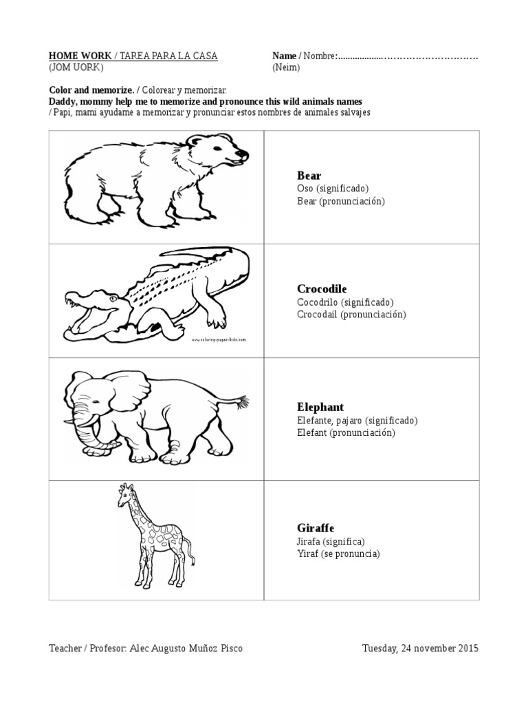 Nombres y pronunciación de animales salvajes | PDF | Estudios de ...