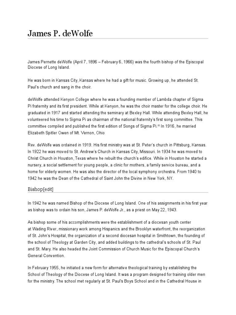 James P. Dewolfe: Bishop | PDF | Protestant Denominational Families ...