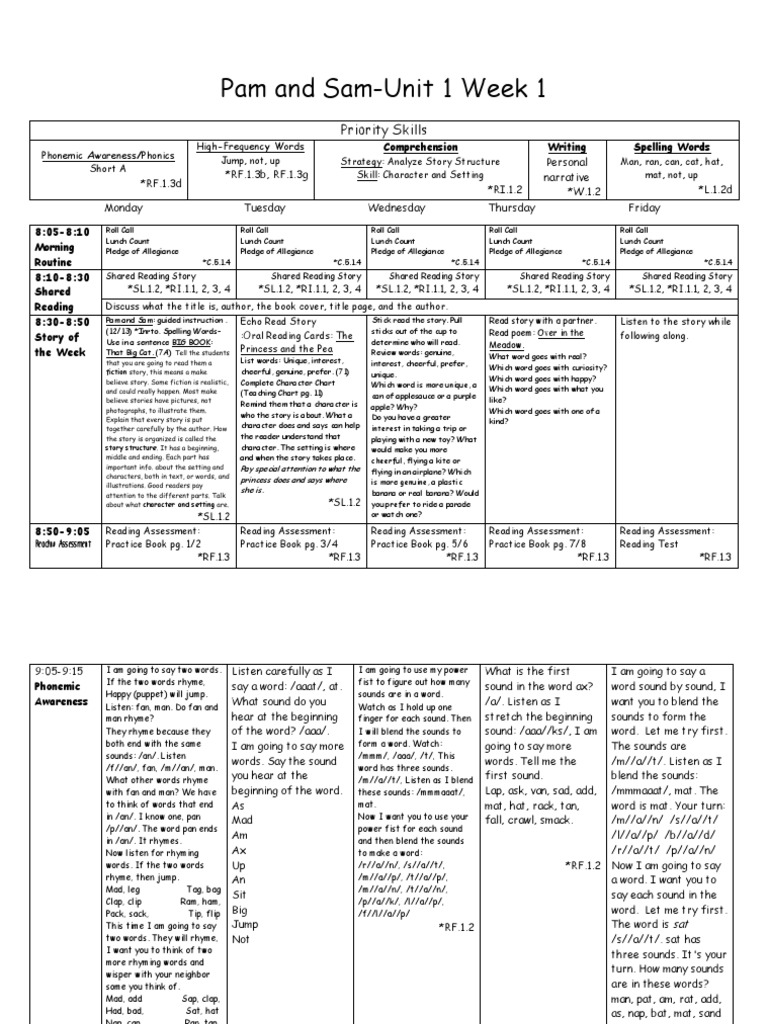 Pam and Sam-Unit 1 Week 1: Priority Skills | PDF | Phonics | Reading ...