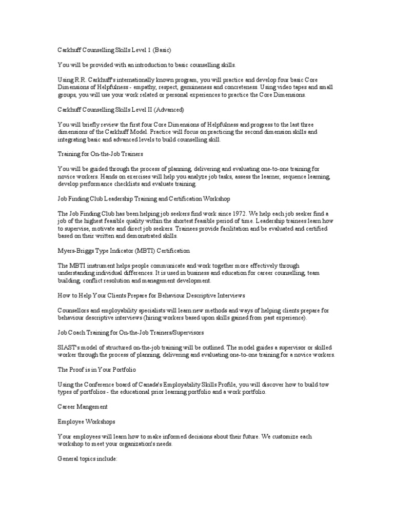 Carkhuff Counselling Skills Level 1 | PDF | Employment | Behavioural ...
