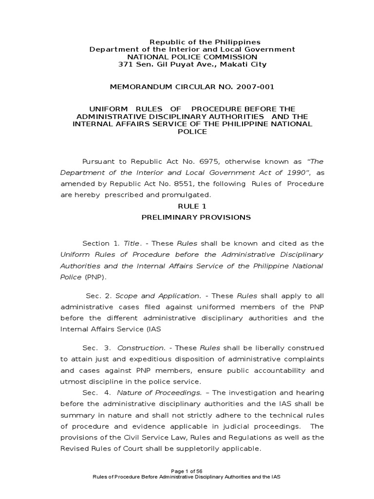 Napolcom MC No. 2007-001 | PDF