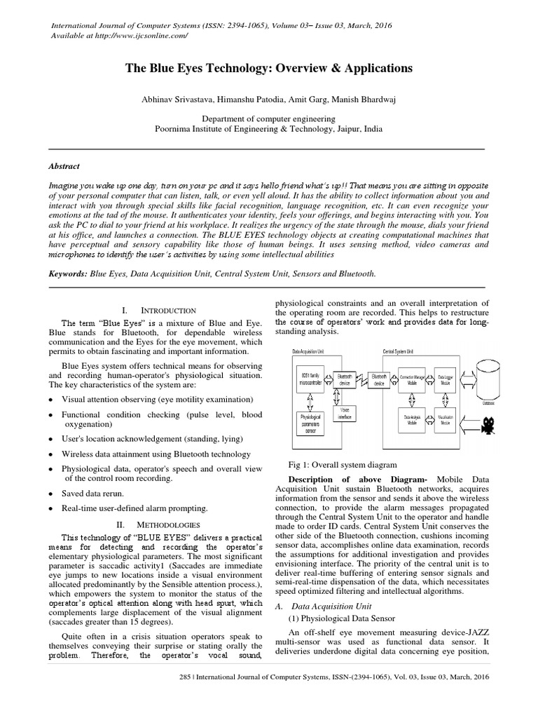 The Blue Eyes Technology: Overview & Applications: Ntroduction | PDF ...