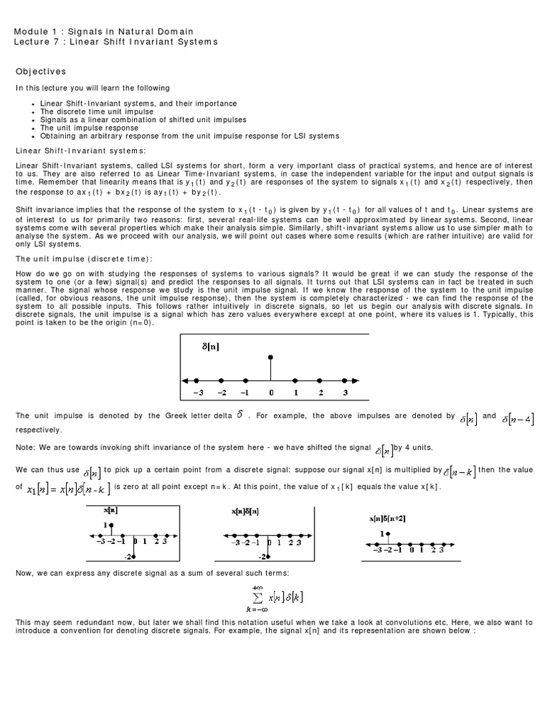Lec 7 Linear Shift Invariant Systems Linearity 