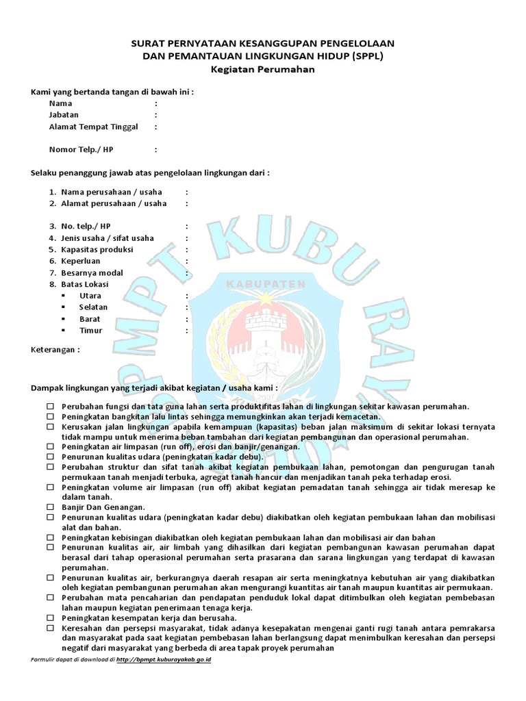 Contoh SPPL Perumahan | PDF