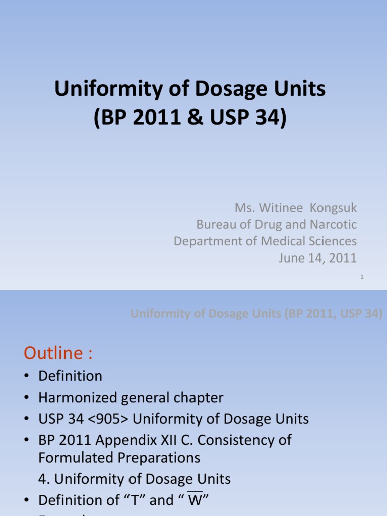 Uniformity of Dosage Units BP 2011 & USP 34 | Pharmaceutical Sciences ...