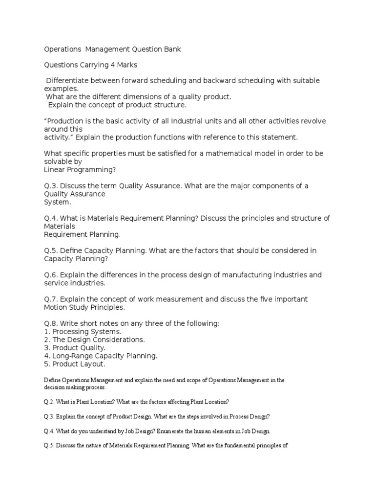 Operations Management Question Bank | PDF | Operations Management ...