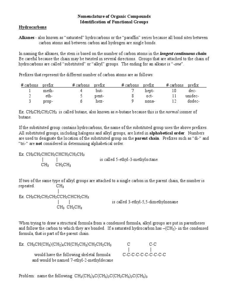 Nomenclature of Organic Compounds | PDF | Alkane | Alkene