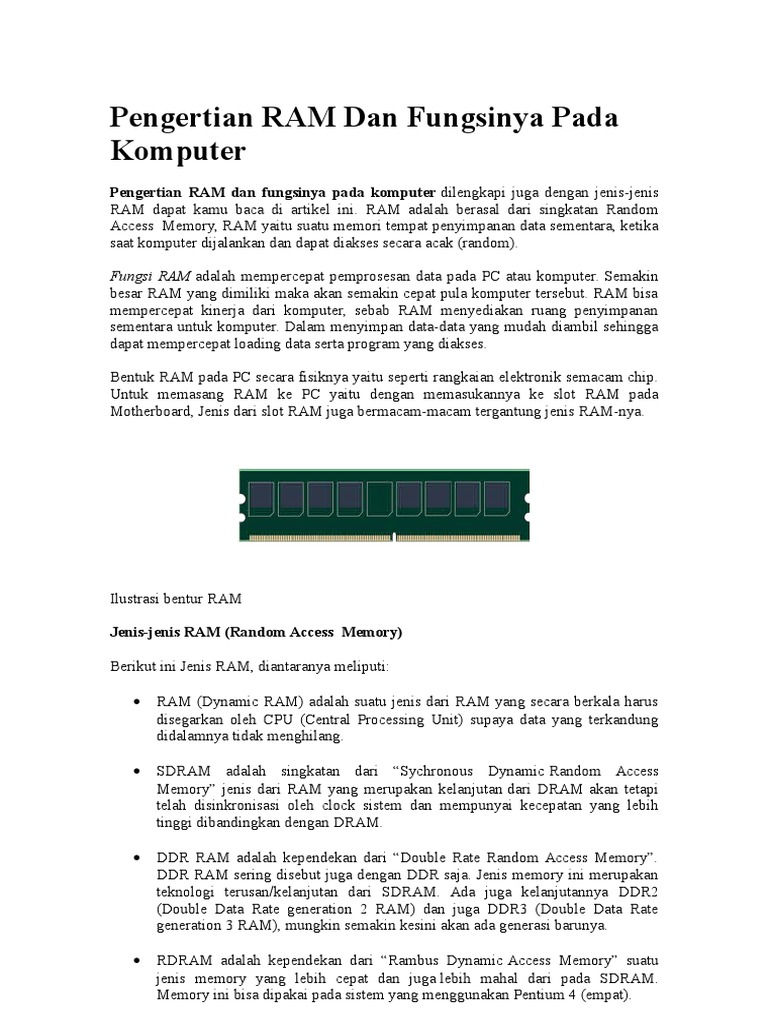 Pengertian RAM Dan Fungsinya Pada Komputer | PDF