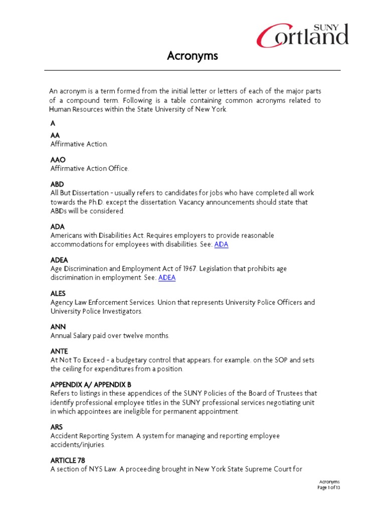 Acronyms | PDF | Fair Labor Standards Act | Employment