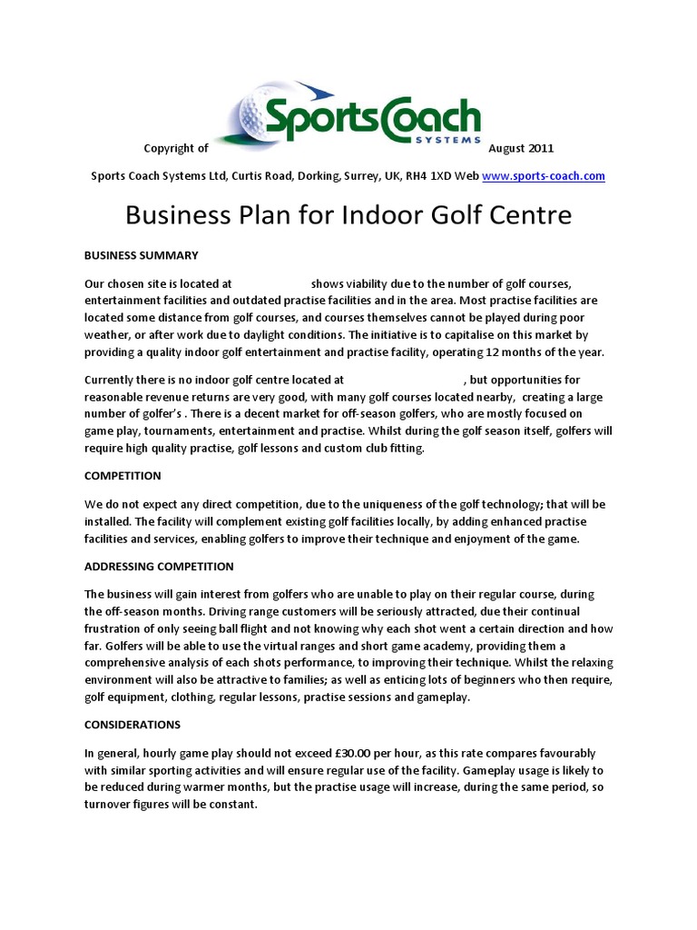 Business Plan in Door Golf Centre | PDF | Golf Course | Business Plan