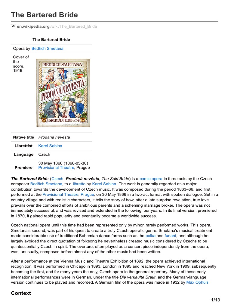 The Bartered Bride | PDF | Entertainment | Vocal Music