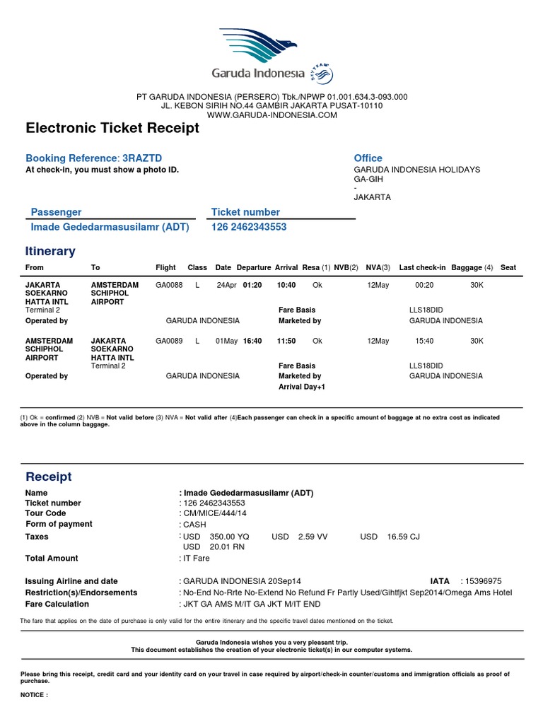 Your Electronic Ticket Receipt | PDF | Finance & Money Management