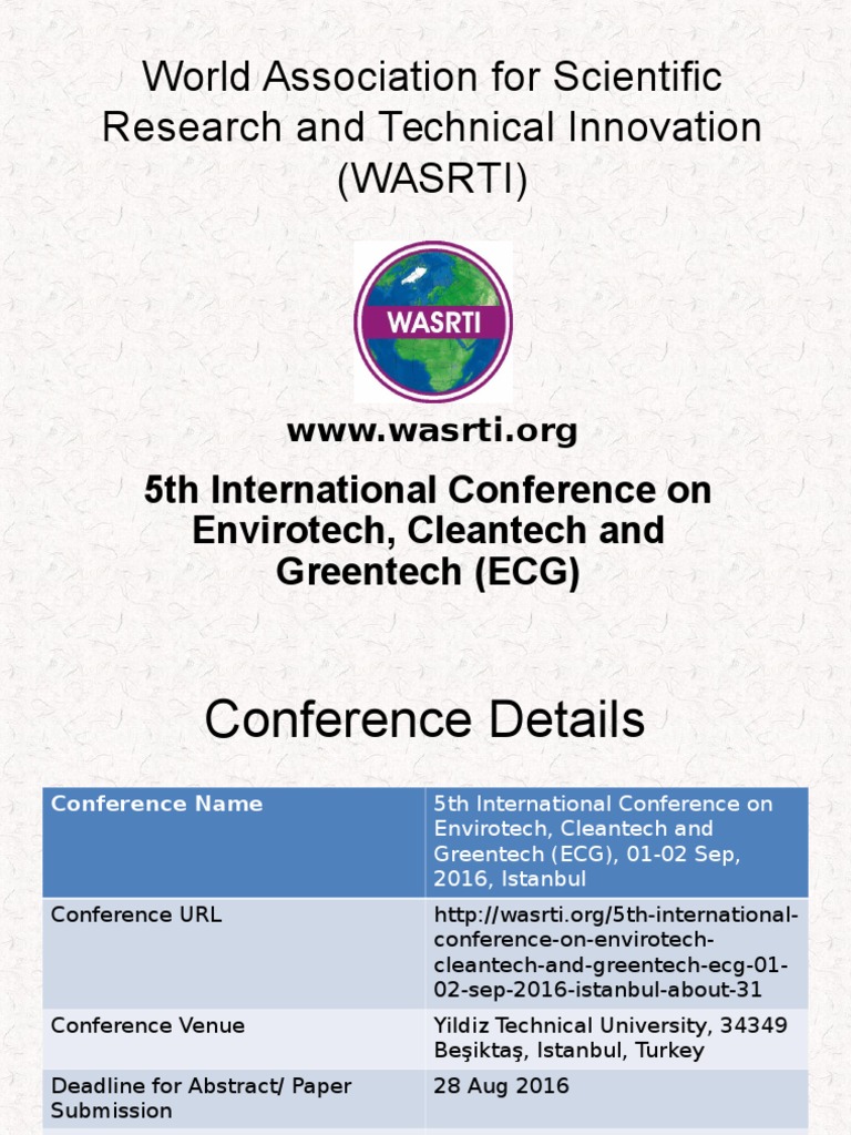 5th International Conference On Envirotech, Cleantech and Greentech (ECG) | PDF | Academic ...