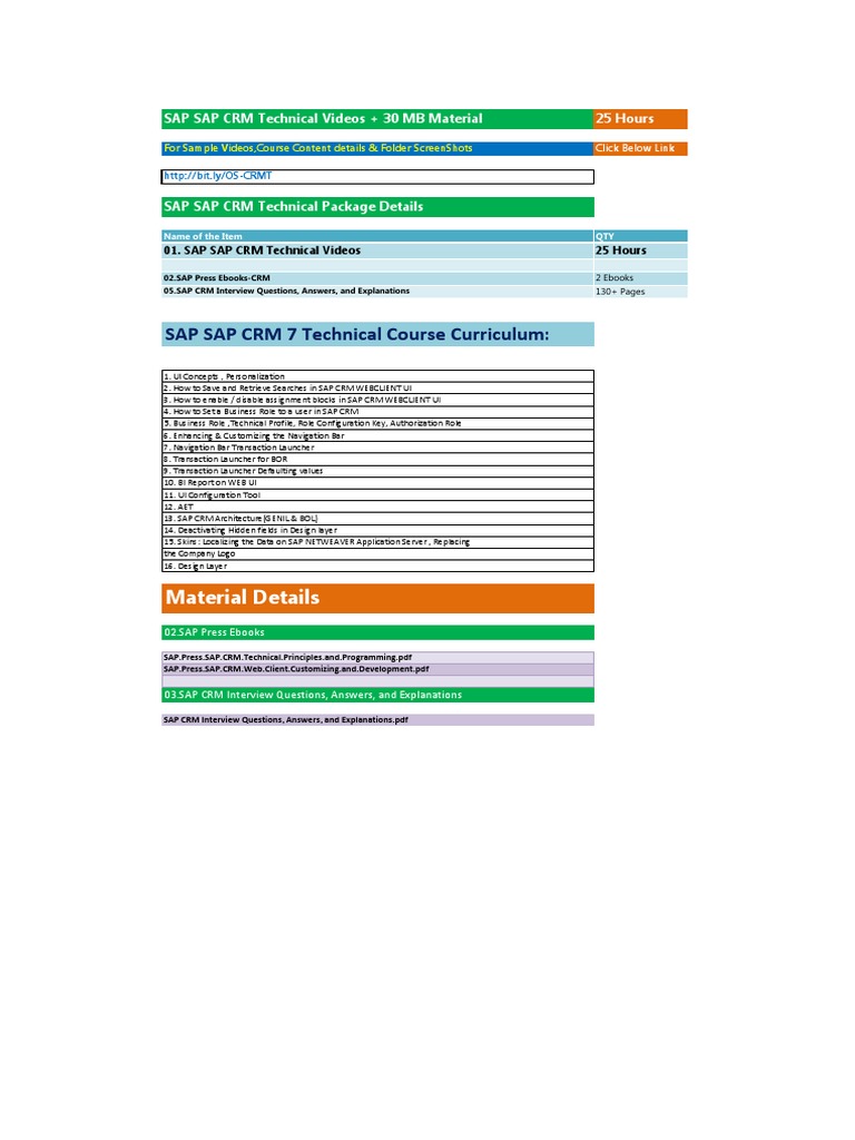 SAP CRM Technical Course Content Details | PDF