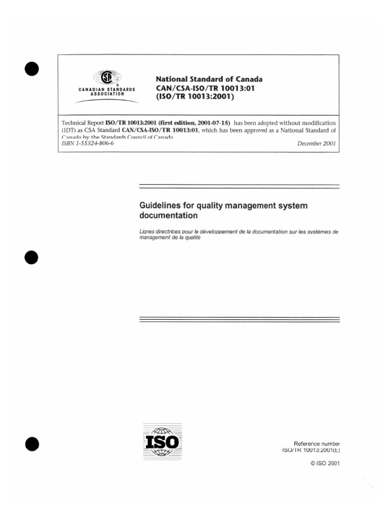 ISO 9000 Standard - IsO-TR 10013-01 - Guidlines For Quality M | PDF ...