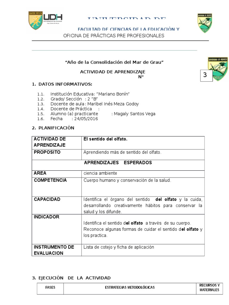 Actividad de Aprendizaje: Sentido del Olfato | PDF | Olfato | Maestros
