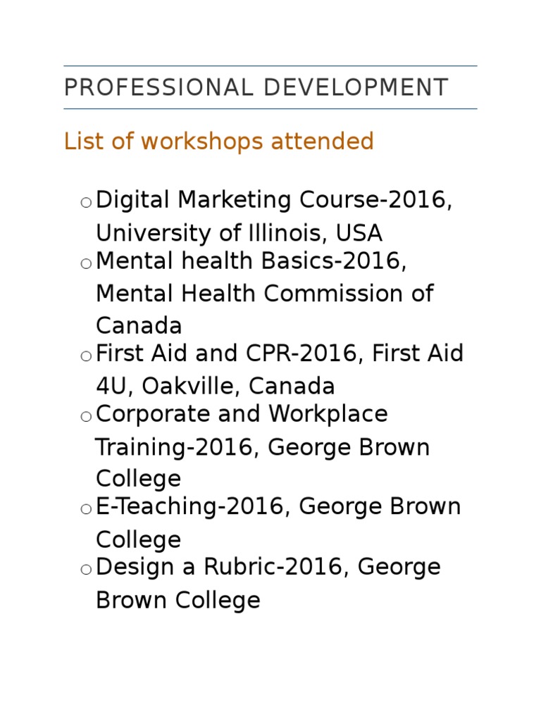 Professional Development Workshop List | PDF