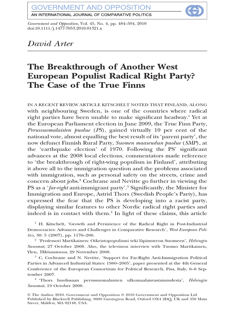 David Arter: The Breakthrough of Another West European Populist Radical ...