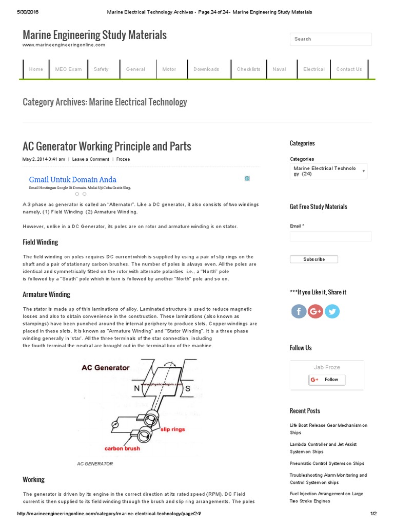 AC Generator Working Principle and Parts | PDF | Engines | Mechanical ...