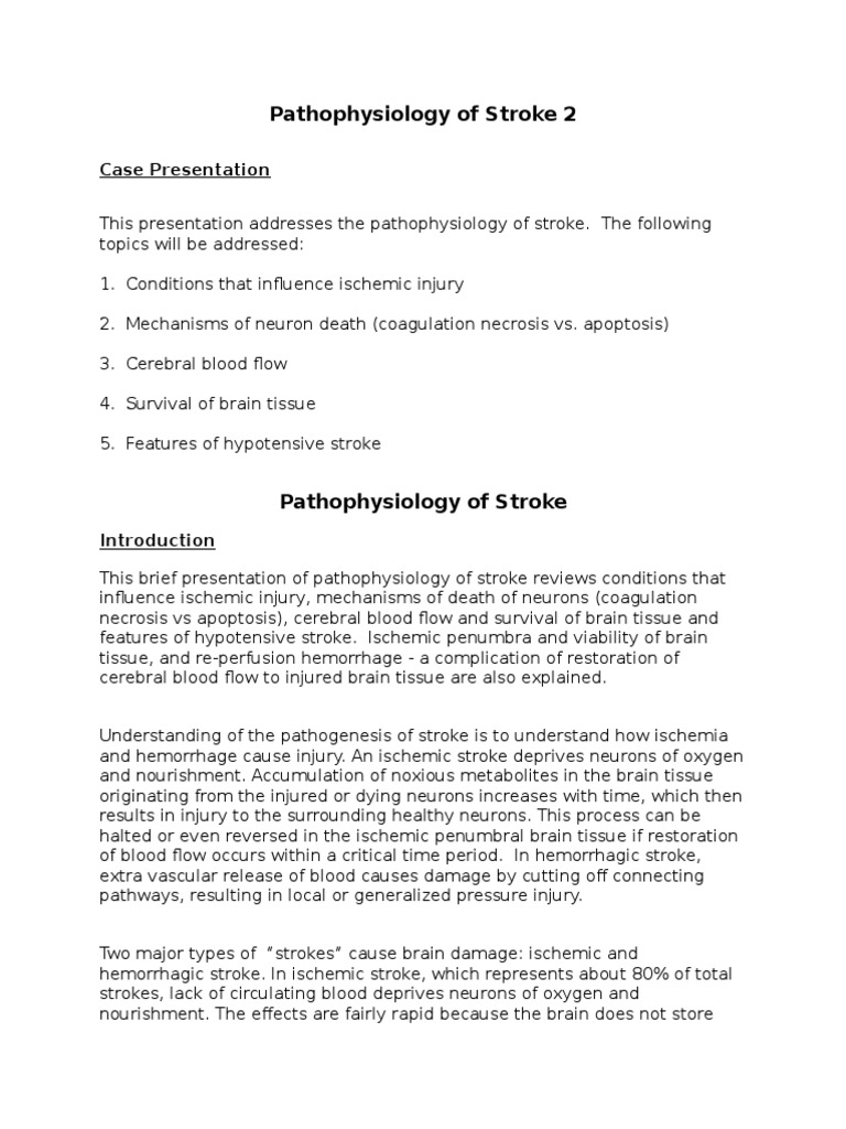 Stroke Pathophysiology Overview | PDF | Stroke | Ischemia