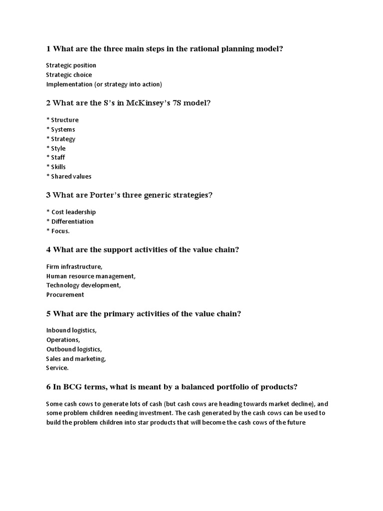 Three main steps in the rational planning model and Porter's three ...