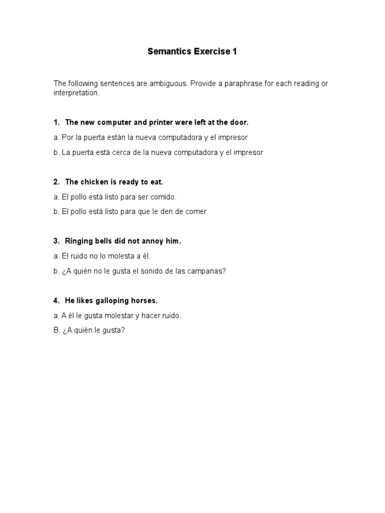 Ambiguity and Semantics Exercises Guide | PDF | Style (Fiction ...