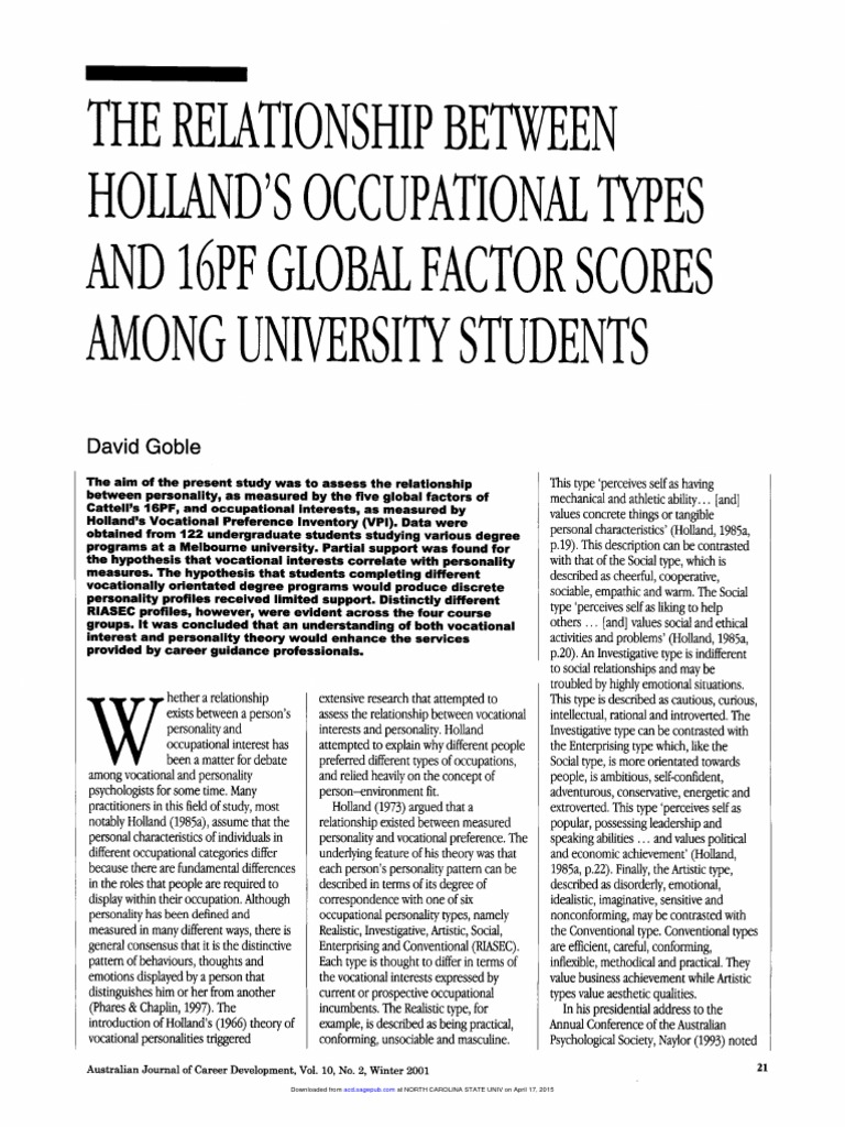 Holland Themes and 16PF | PDF | Psychology | Psychological Concepts