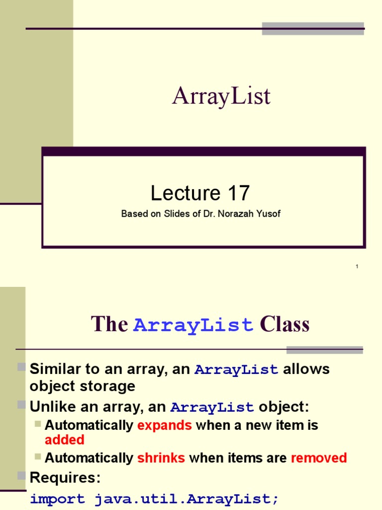 Arraylist: Based On Slides of Dr. Norazah Yusof | PDF | Software | Areas Of Computer Science