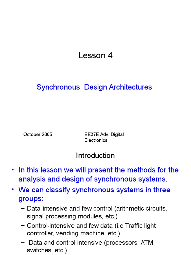 Lesson 4: Synchronous Design Architectures | PDF | Digital Electronics | Electronics
