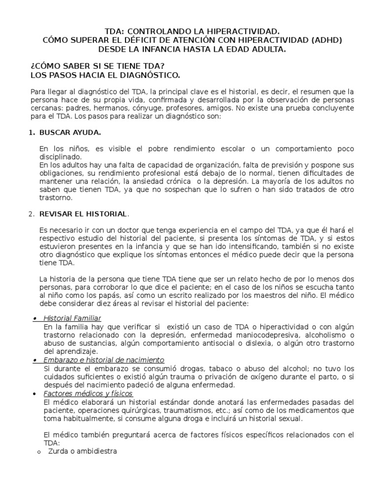 Diagnóstico y Tratamiento del TDA | PDF | Desorden hiperactivo y ...