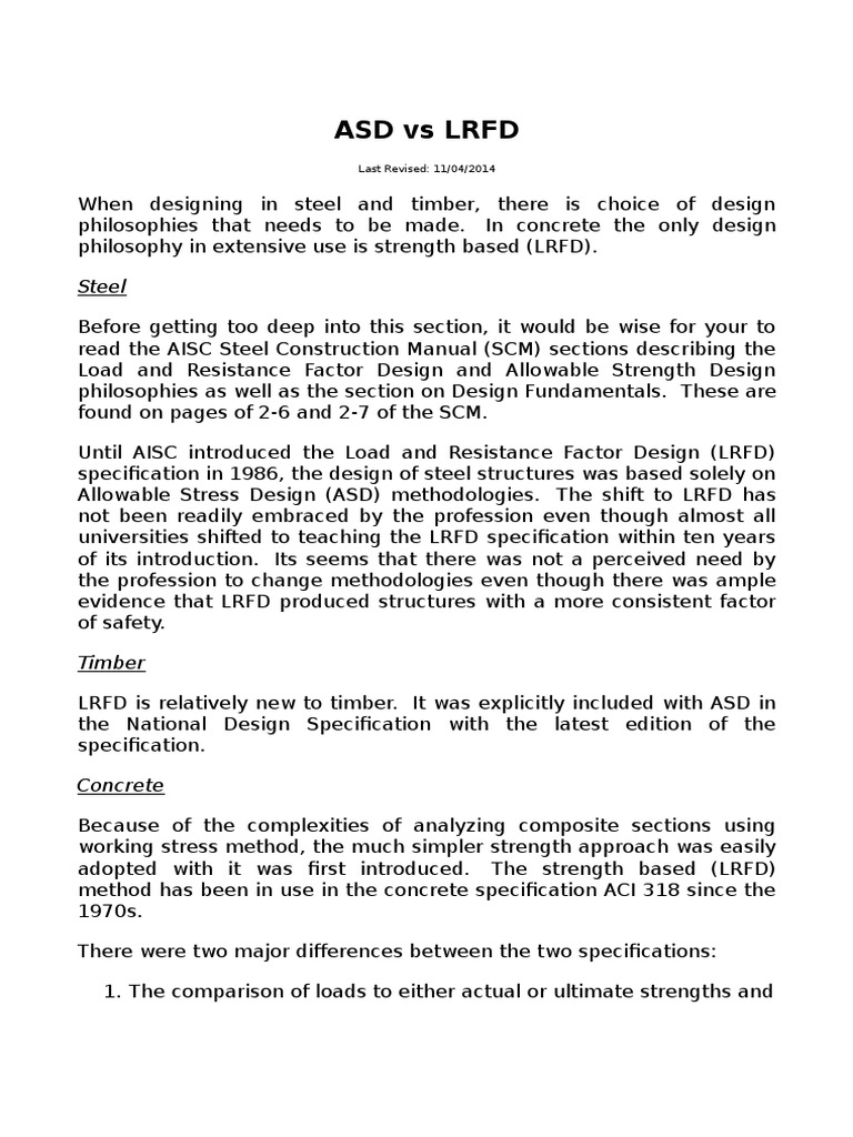 ASD Vs LRFD | PDF | Structural Load | Strength Of Materials