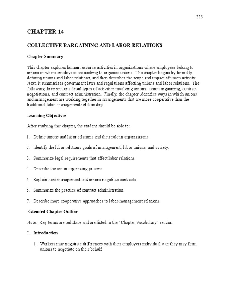 Collective Bargaining and Labor Relations: Chapter Summary | Download ...