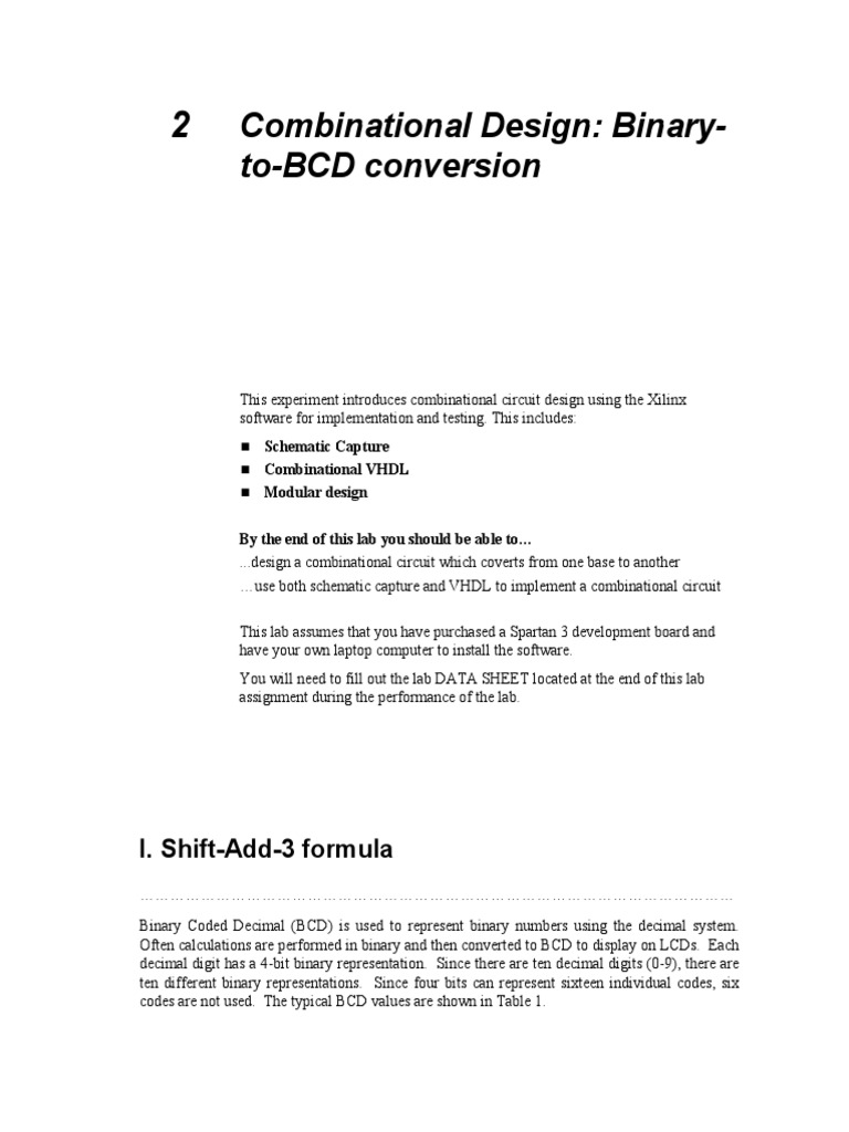 Combinational Design: Binary-to-BCD Conversion: I. Shift-Add-3 Formula | Download Free PDF ...
