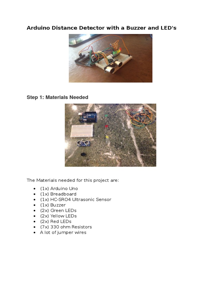 Arduino Distance Detector With A Buzzer and LED | PDF | Arduino | Equipment