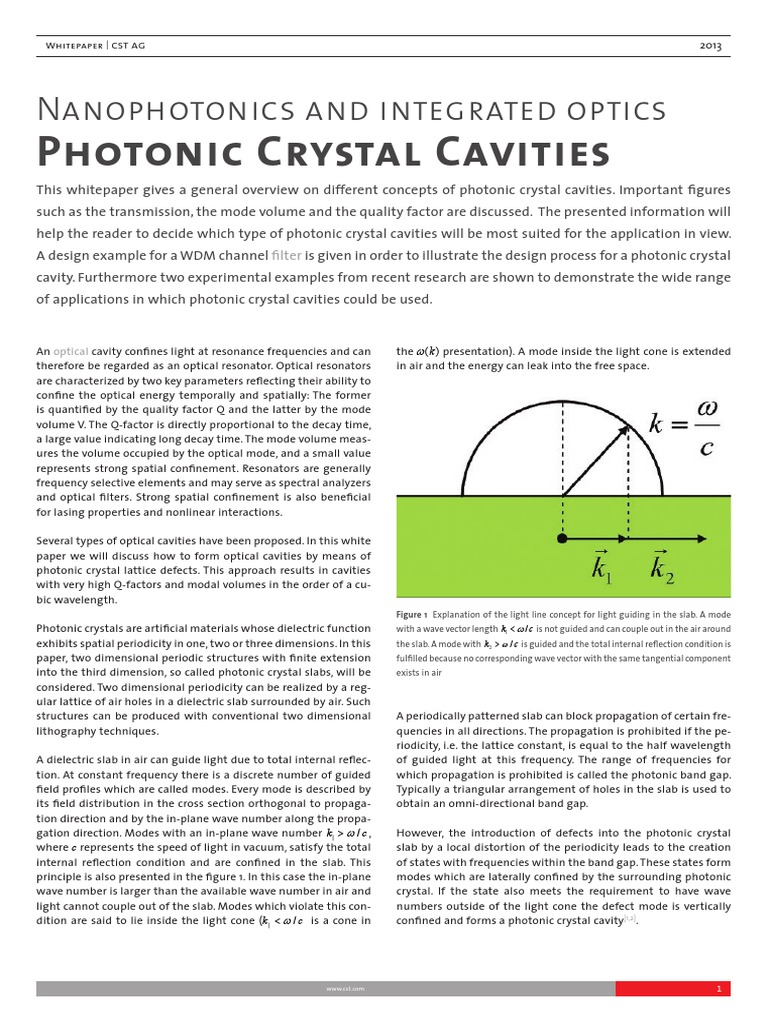 Photonic Crystal Cavities: Nanophotonics and Integrated Optics | Download Free PDF | Waveguide ...