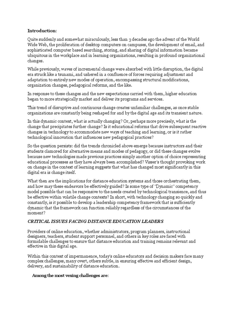 Critical Issues Facing Distance Education Leaders: Among The Most ...