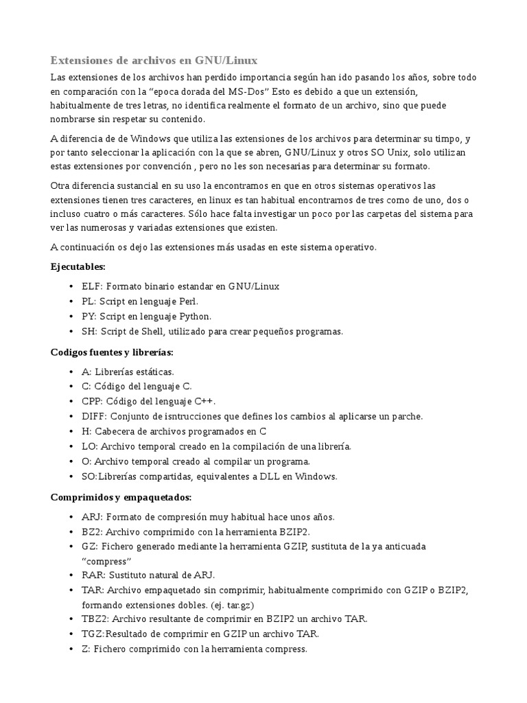 Extensiones de Archivos en GNU Linux | PDF | Archivo de computadora | Compilador